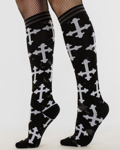 Gothic Crosses Knee High Socks FOOT CLOTHES | OMEN Alternative Sales